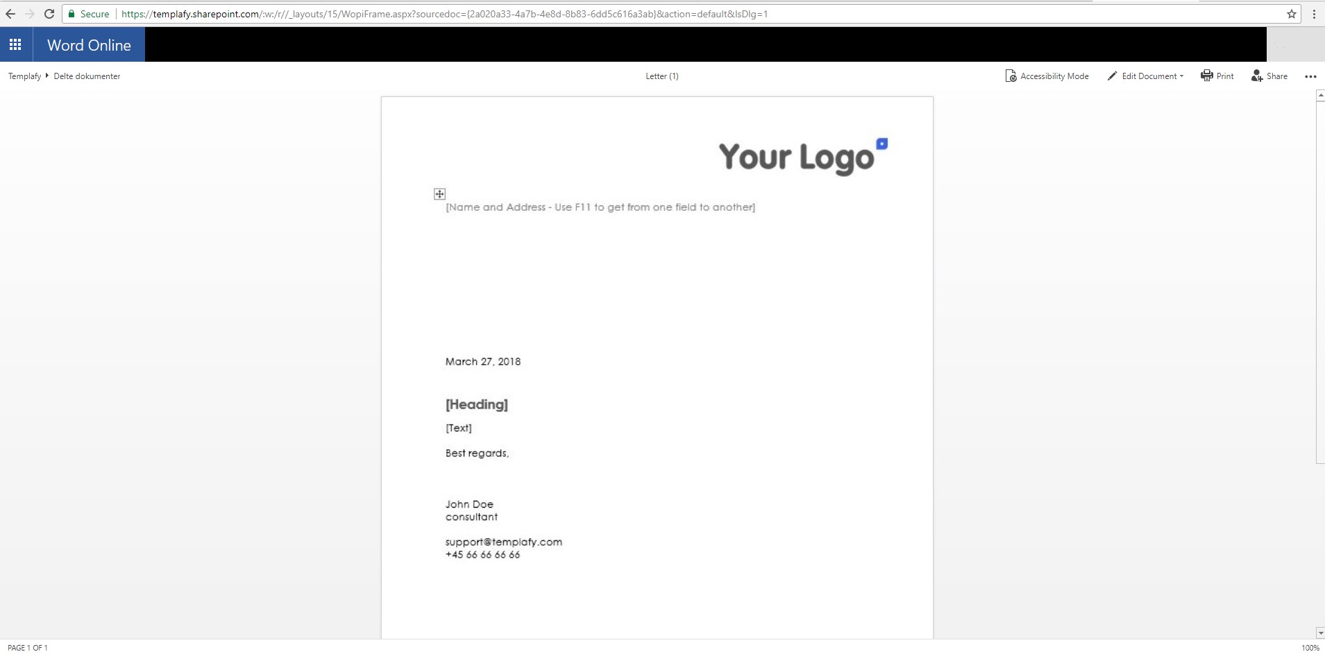 How To Create A Document With Templafy From Sharepoint Templafy One