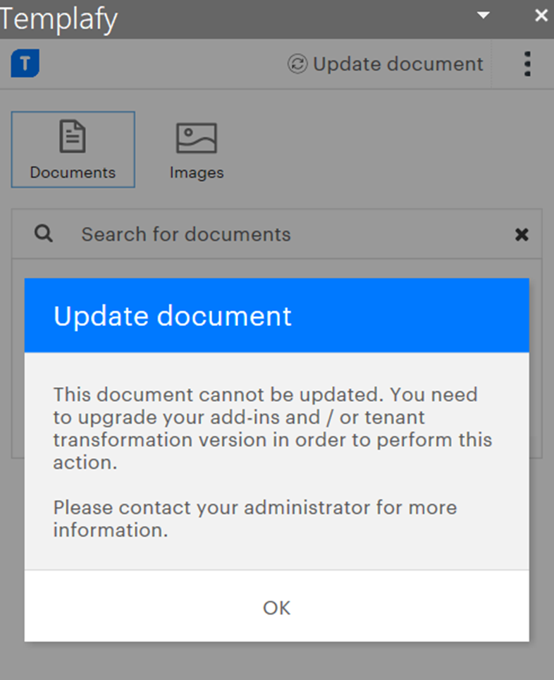 Error Message Update Document This Document Cannot Be Updated Templafy One Help Center
