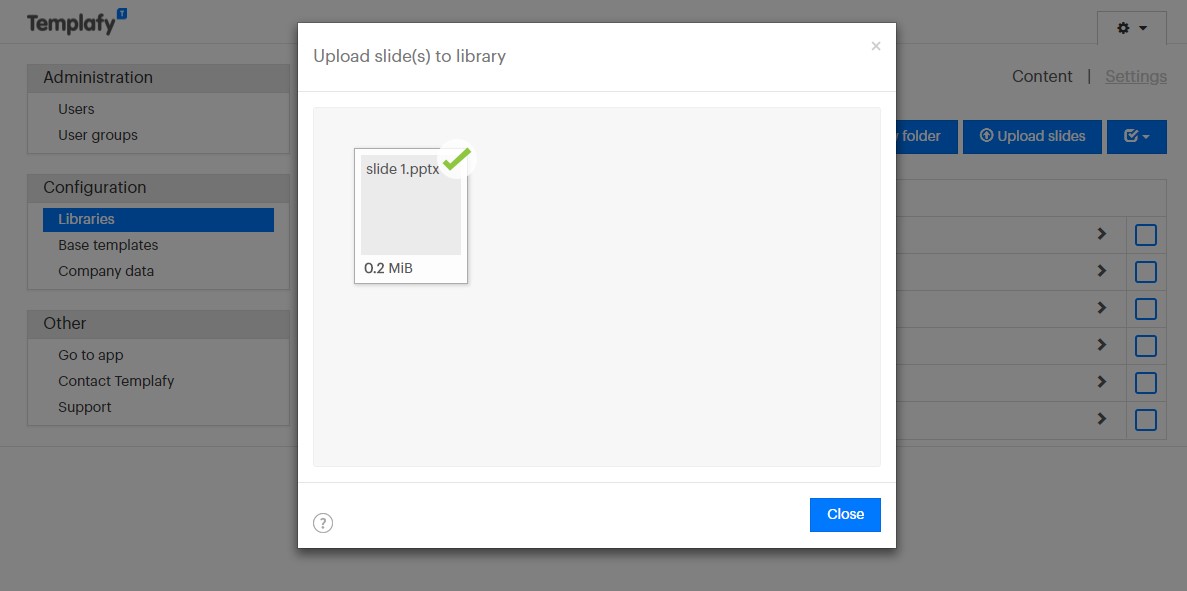 Uploading slides to the Slide Library – Templafy One Help center