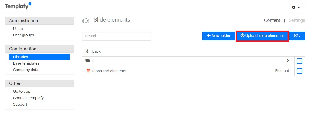 Uploading slide elements to the element library – Templafy One Help center