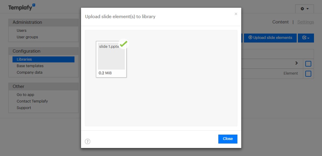 Uploading slide elements to the element library – Templafy One Help center