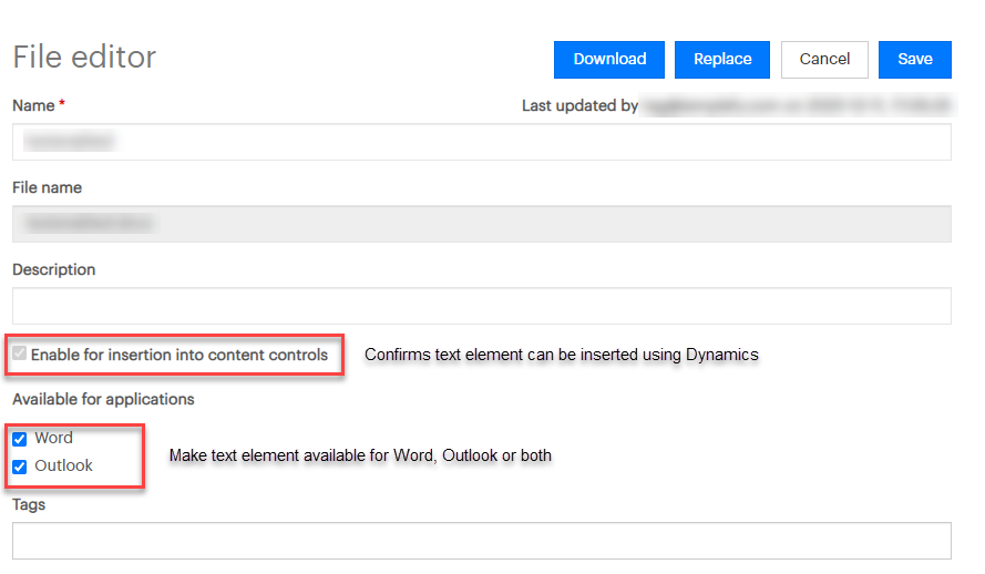 Uploading text elements to the text library – Templafy One Help center